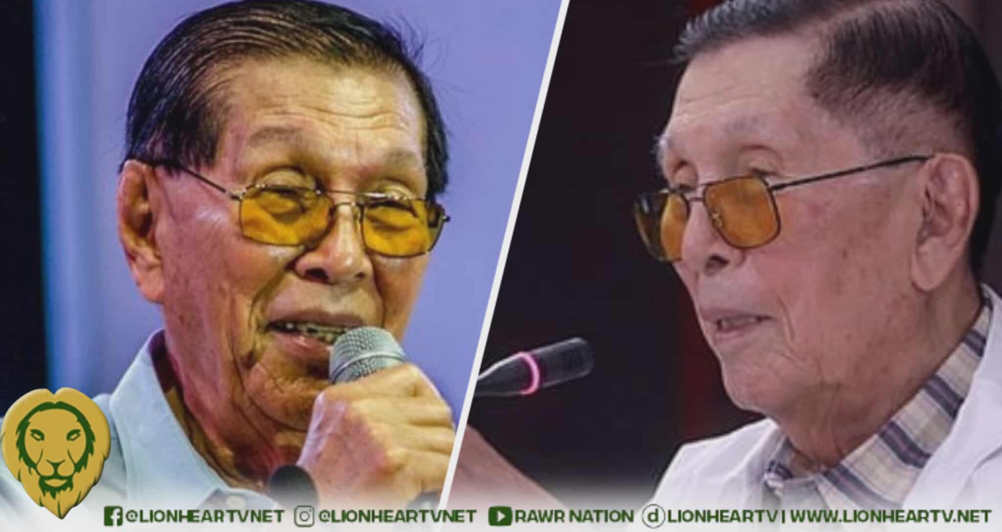Juan Ponce Enrile in ICU due to Pneumonia; condition “guarded ...