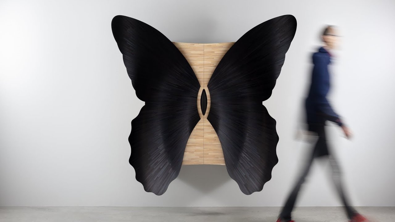 Stunning butterfly wings cabinet by artist Jean Luc Le Mounier