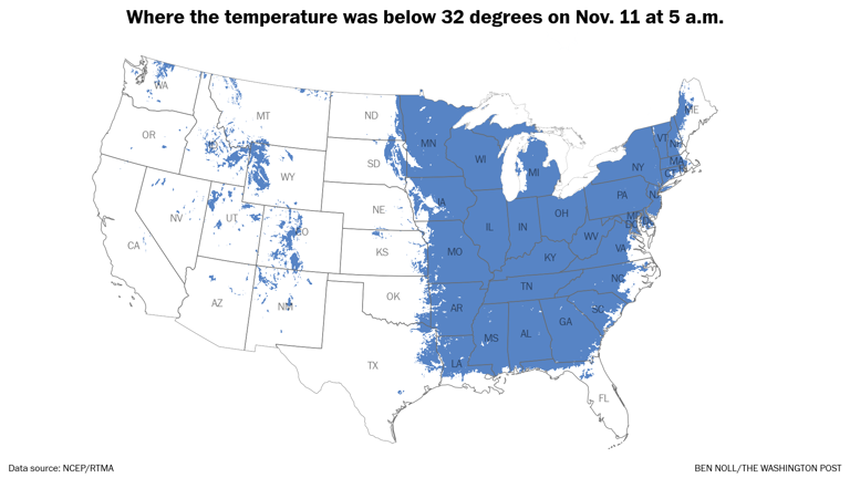 Here’s where the coldest temperatures hit in the U.S. today