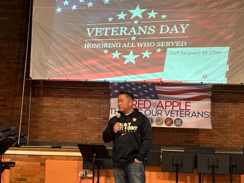 Red Apple students honor veterans, learn ‘CAT’ values from Army vet