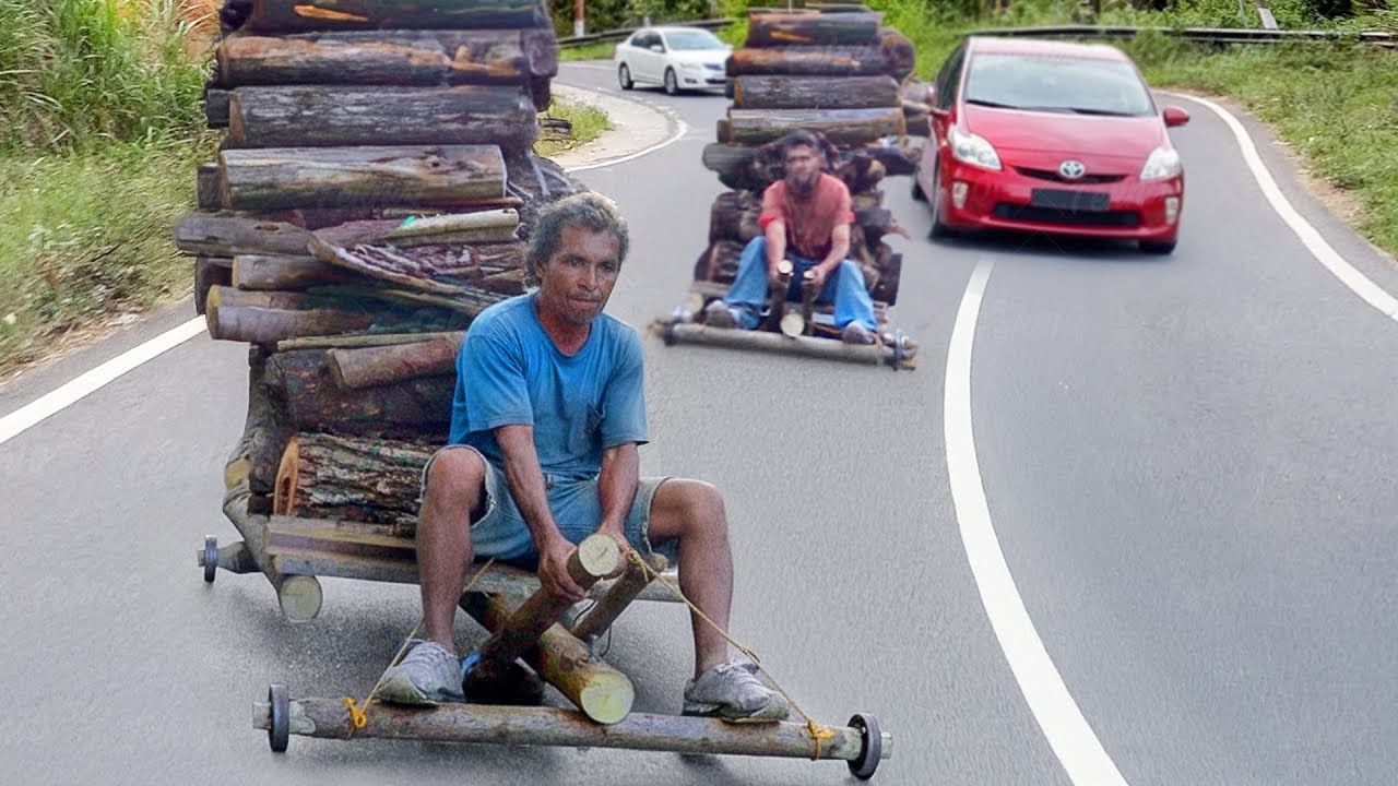 Riding Weird Brakeless Wooden Carts on Major Freeway..