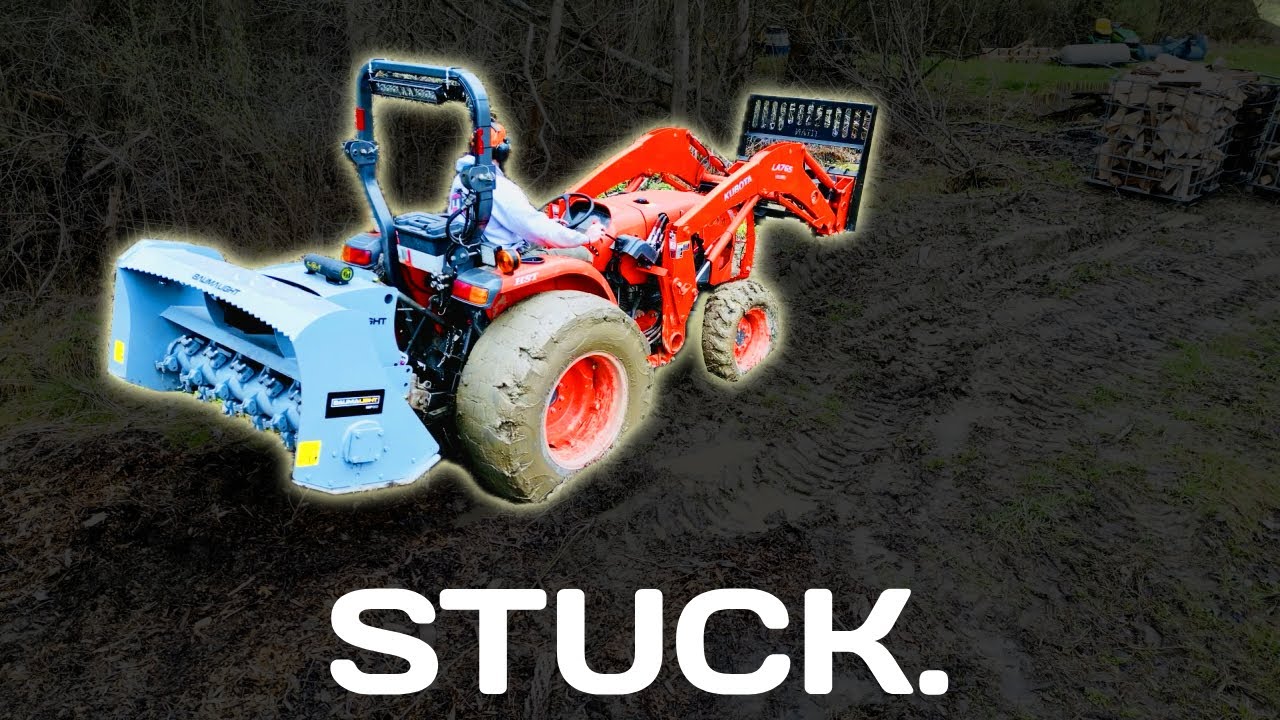 Firewood Cutting Muddy Day Stuck Tractor Work