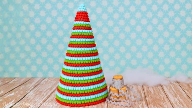 DIY Pom Pom Ribbon Christmas Tree Decoration