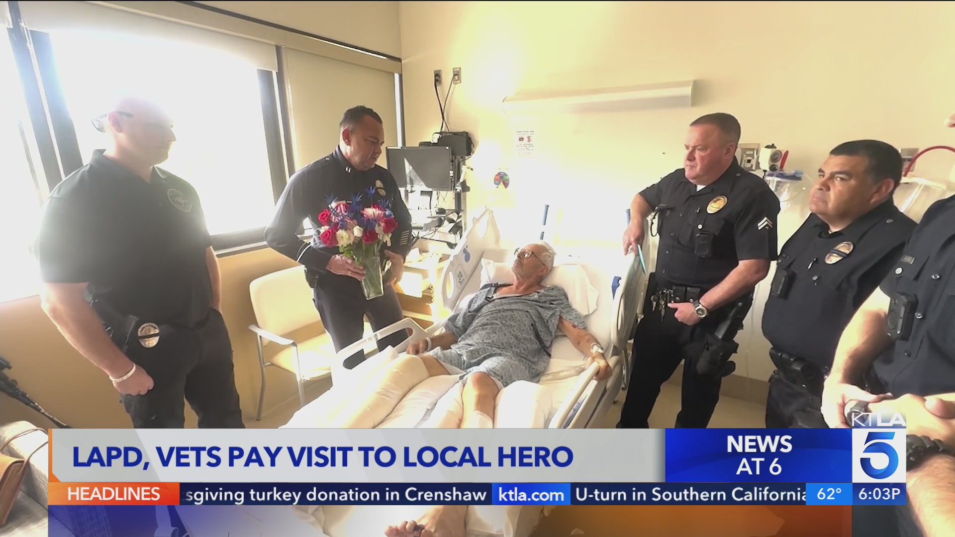 LAPD officers visit injured 79-year-old veteran who killed an intruder ...