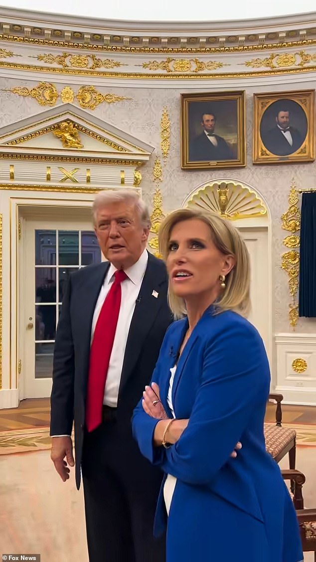 Trump bristles as Laura Ingraham awkwardly asks if gold adorning Oval ...