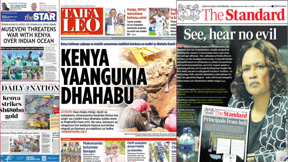 Kenyan newspapers November 12: Teacher awarded KSh 5.1m after wrong surgery
