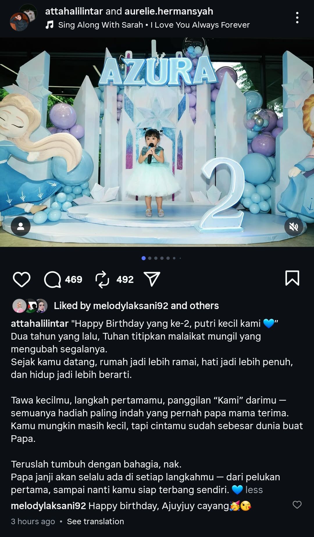 Azura Ulang Tahun ke-2, Atta Halilintar dan Aurel Hermansyah Tulis ...