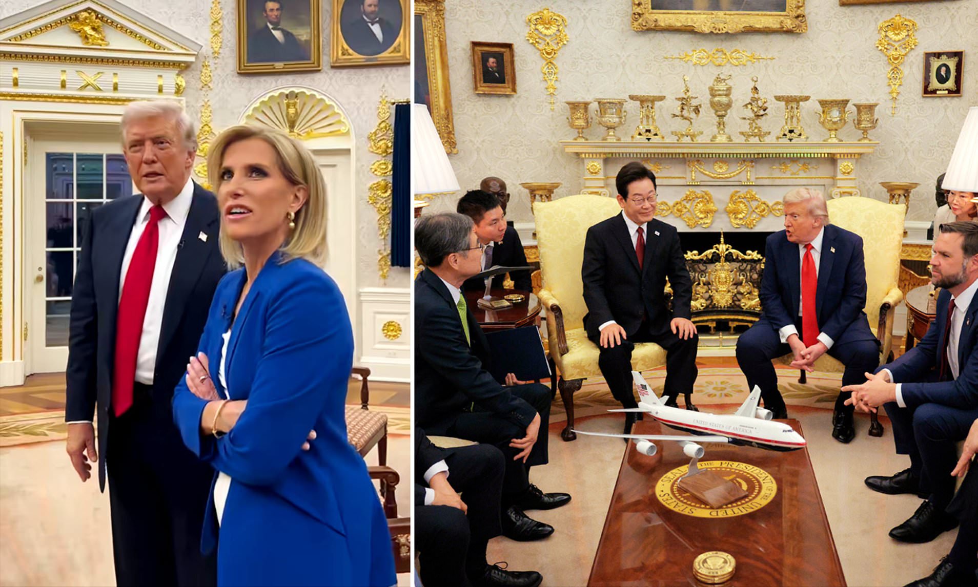 Trump bristles as Laura Ingraham awkwardly asks if gold adorning Oval ...