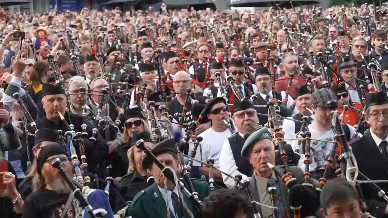 Bagpipers claim world record with AC/DC's 'It's a Long Way to the Top'