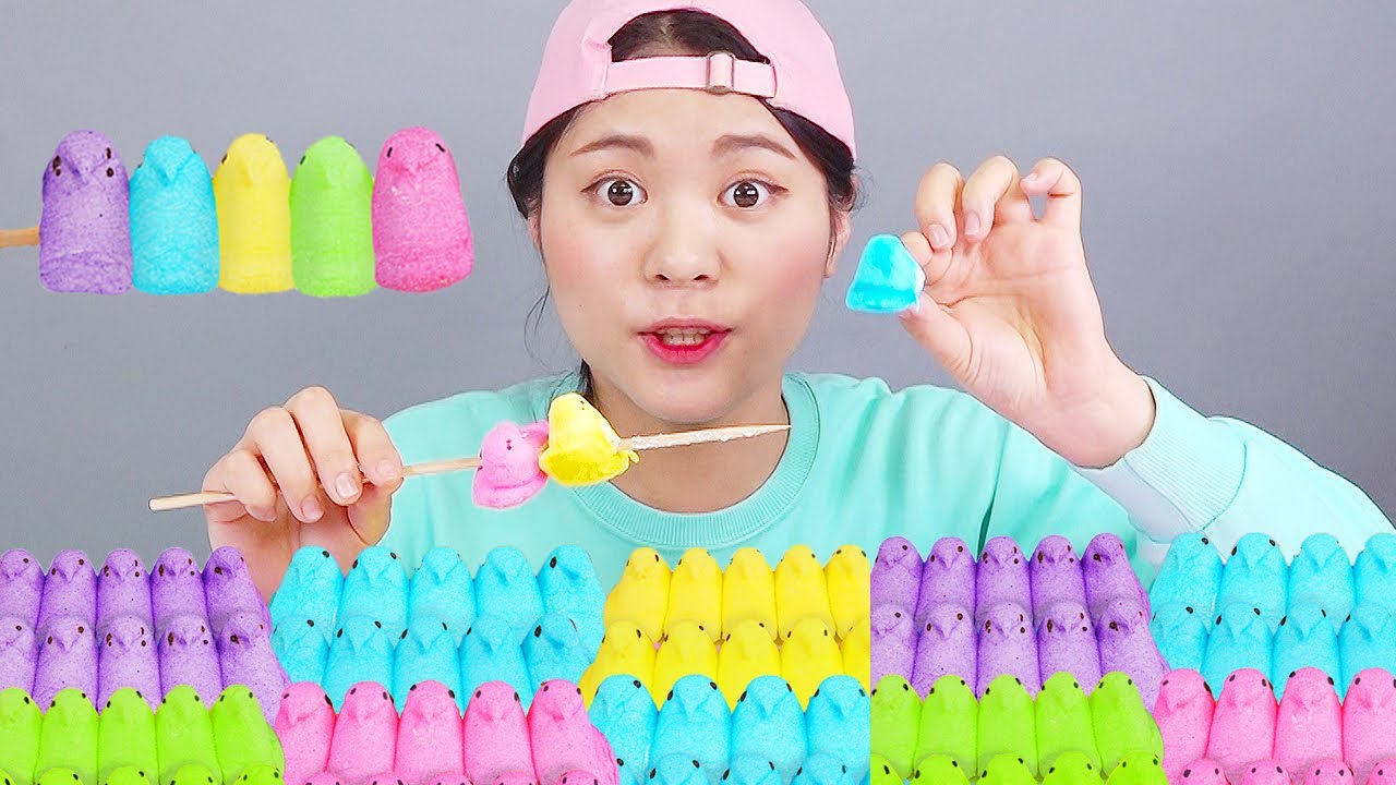 Jeli marshmallow makanan penutup pelangi mukbang DONA