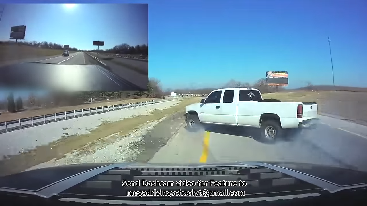 Truck Loses Control And Forces Car Off The Road