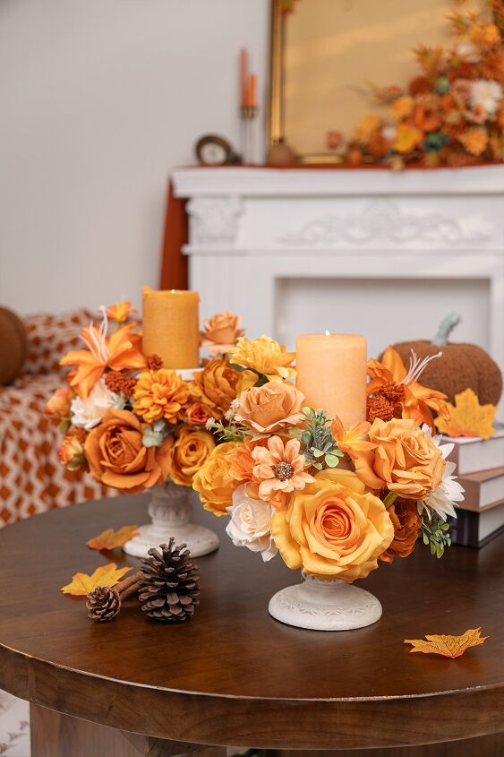 DIY Tutorial: Autumn Glow Candlestick Flower Arrangement