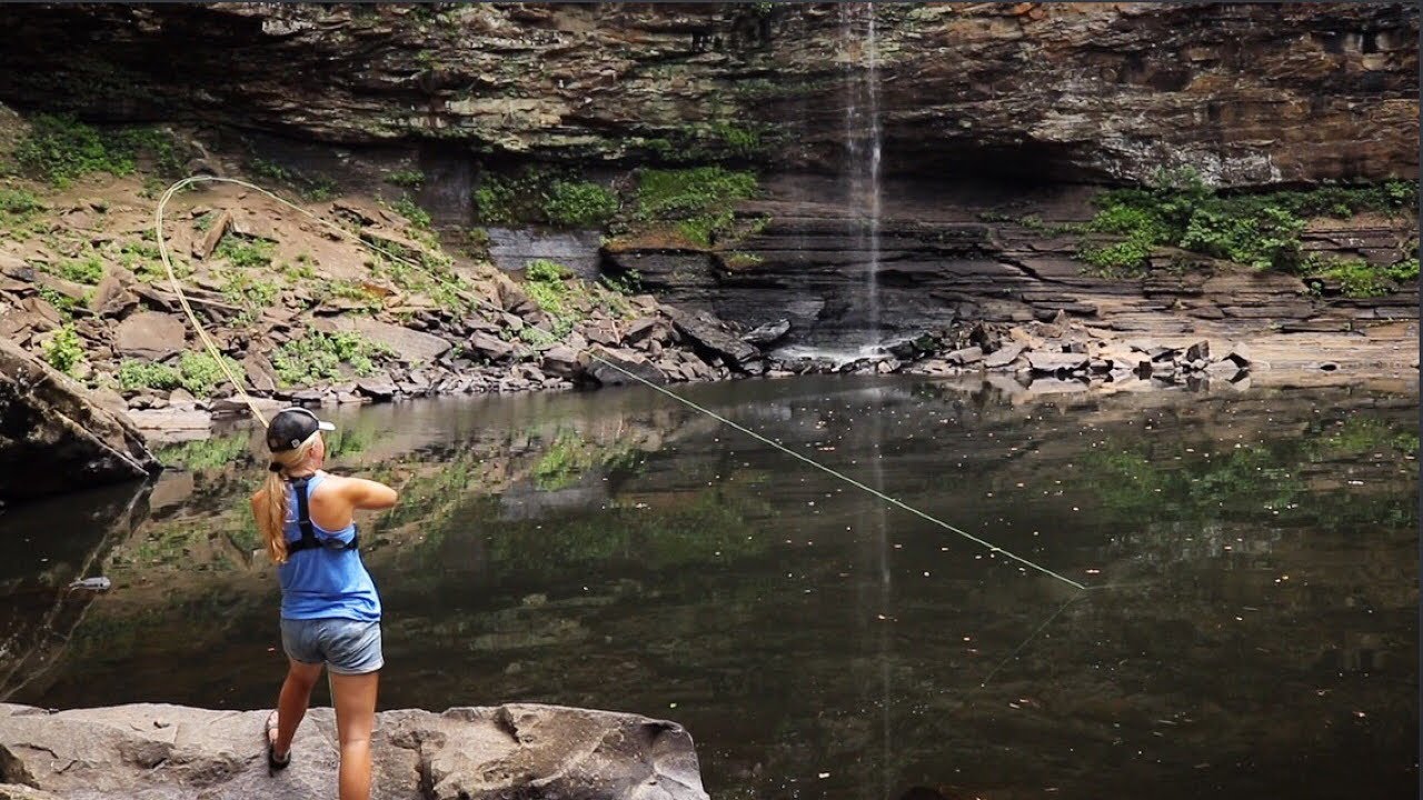 Fly-Fishing for Catfish Below a Waterfall
