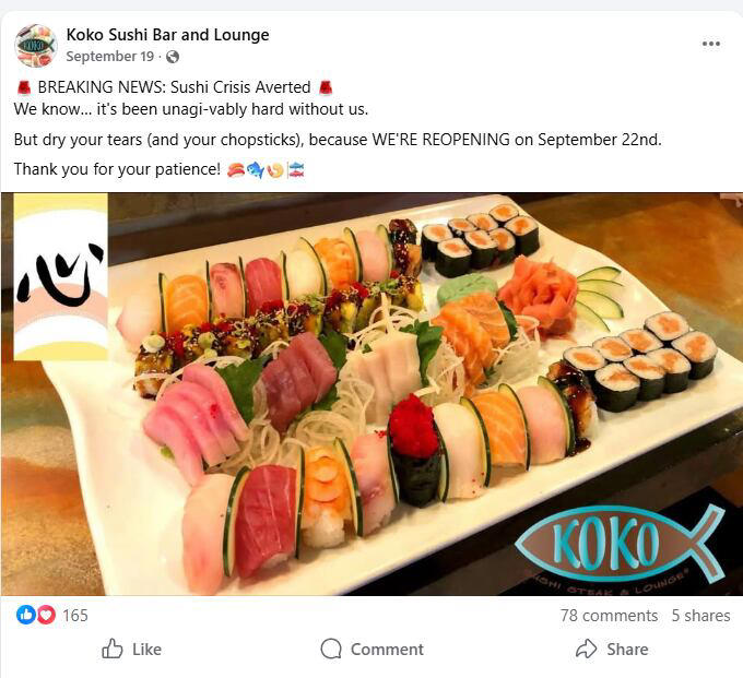 Eviction notice taped on Koko Sushi Bar and Lounge front door