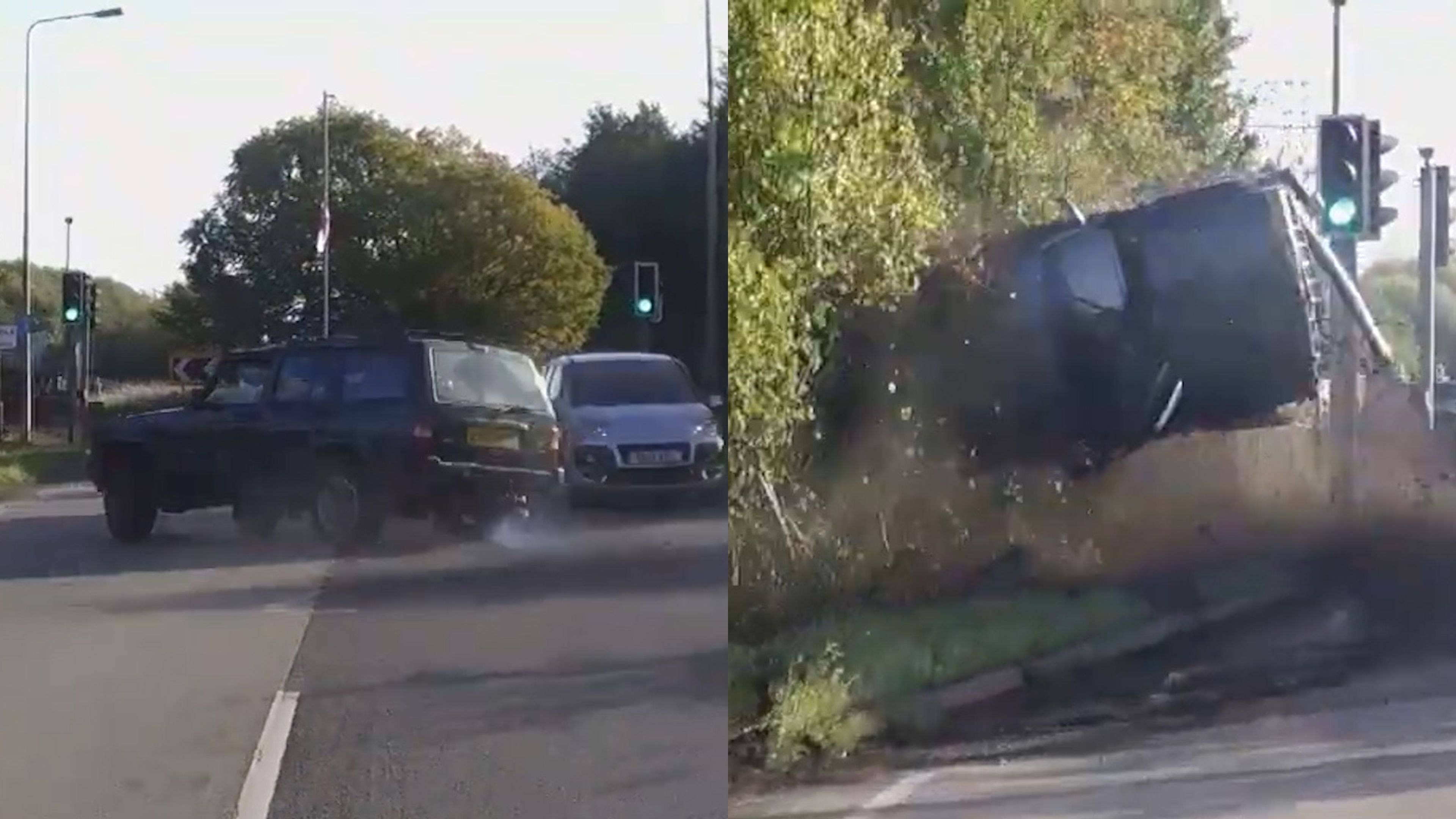 Moment paedophile flips car while driving dangerously to court