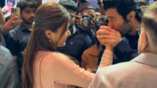 Vijay Deverakonda finally shows some PDA, kisses fiancée Rashmika Mandanna's hand at event. Watch