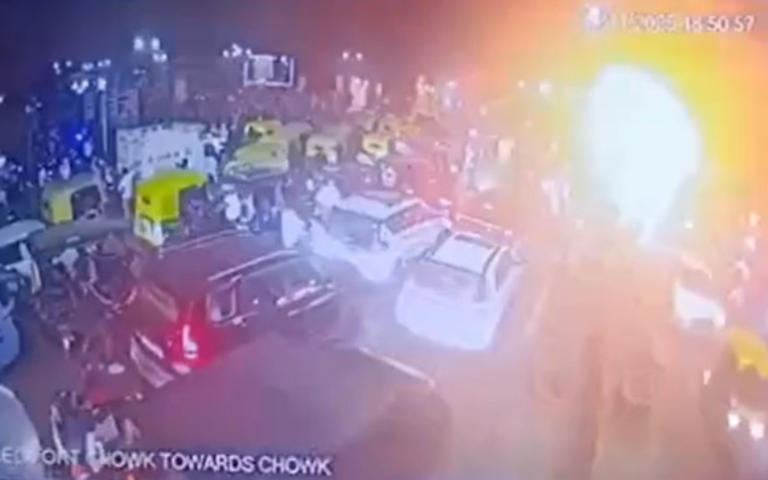 Slow-moving traffic, then big explosion at red light: CCTV captures ...