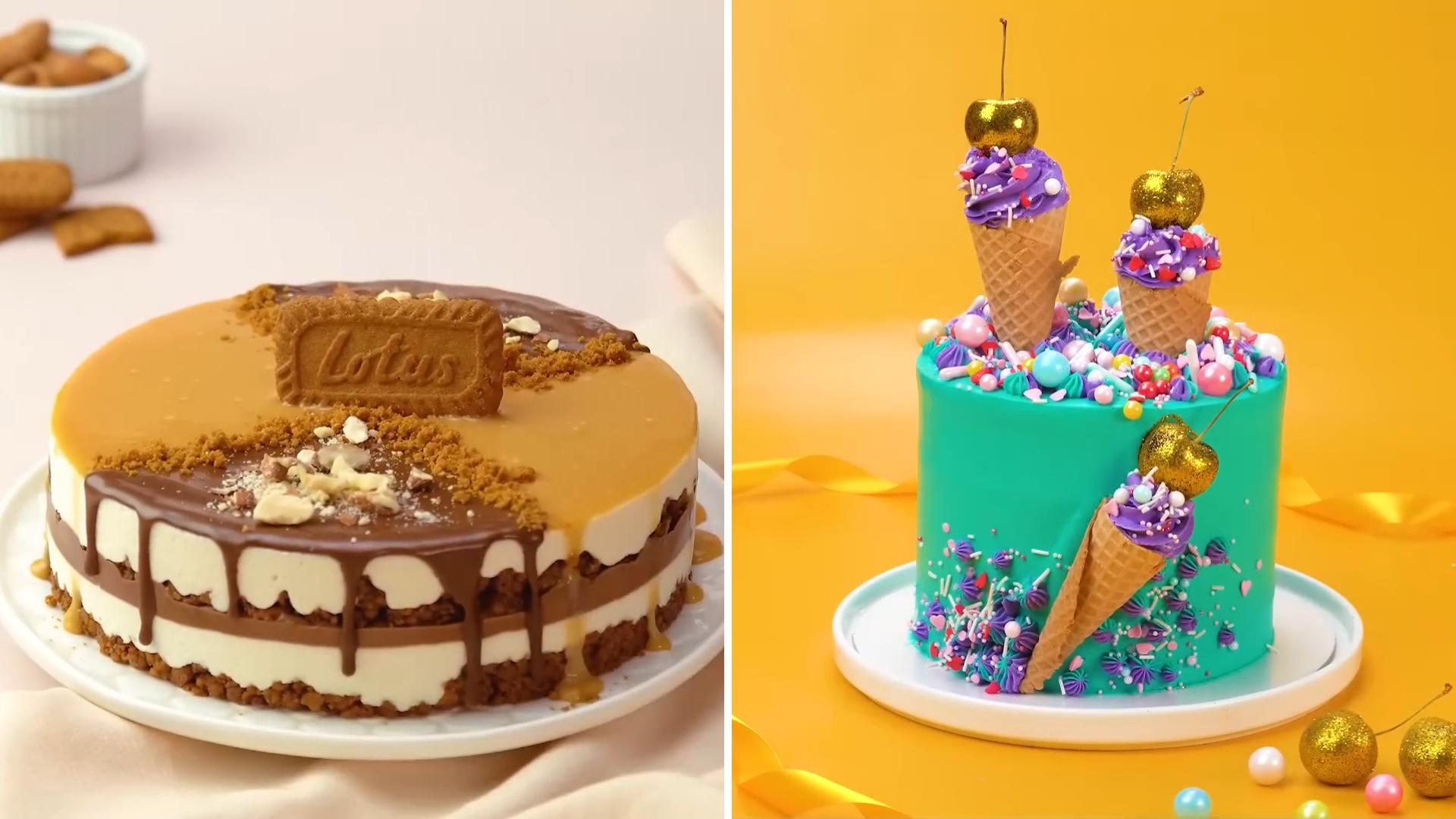 Lotus Biscoff Layer Cake and Ice Cream Cone Decoration Cake