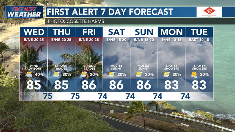 First Alert Forecast: Wind advisory issued due to gusty trade winds