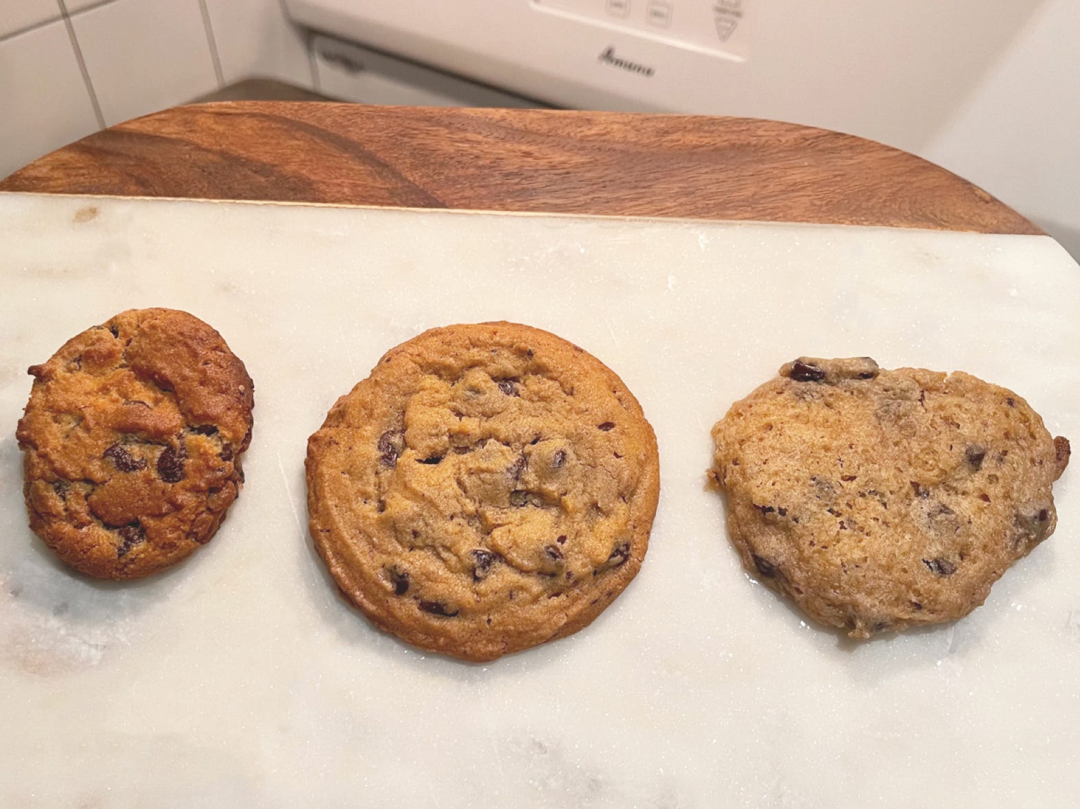 I made chocolate chip cookies in 3 different appliances. One cooking ...