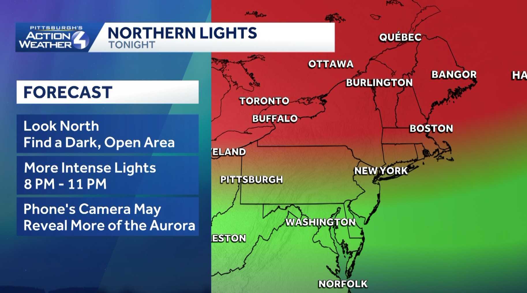 The Northern Lights are possible tonight over western Pennsylvania