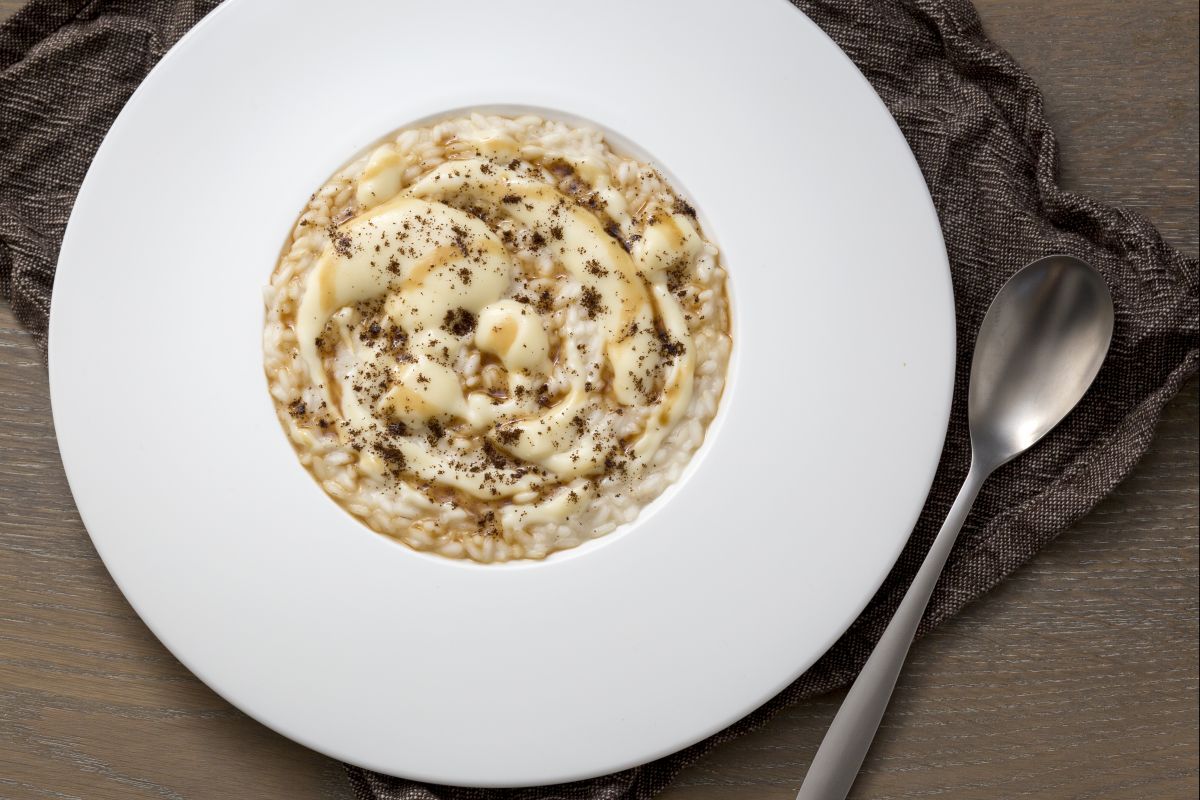 Risotto with Grana Padano Cream, Beer Reduction and Coffee