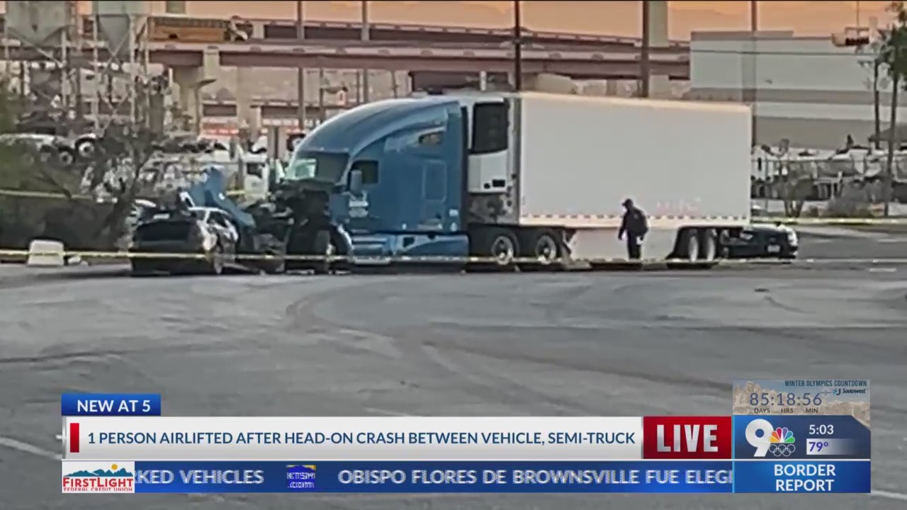 1 person airlifted after head-on crash between vehicle, semi-truck