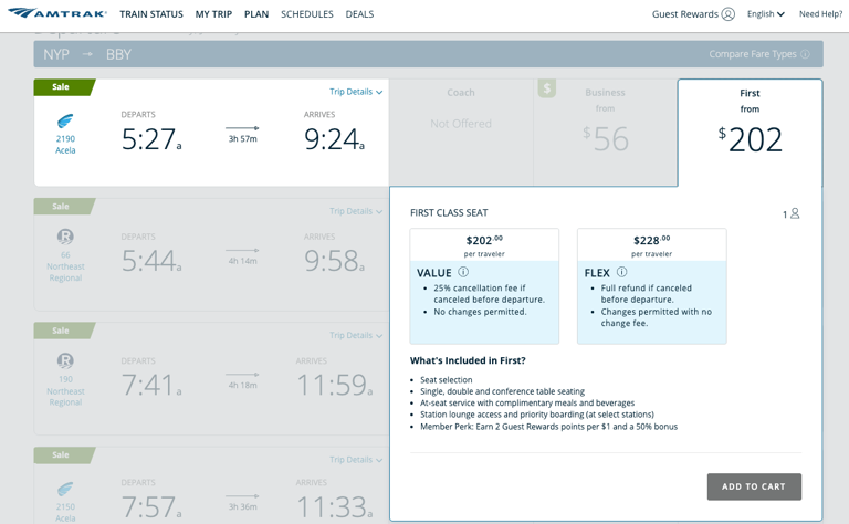 Amtrak Adds Value and Flex Options to First Class Fares