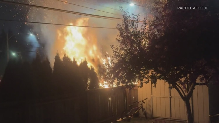 Large flames erupt in Tacoma family's yard, captured on video