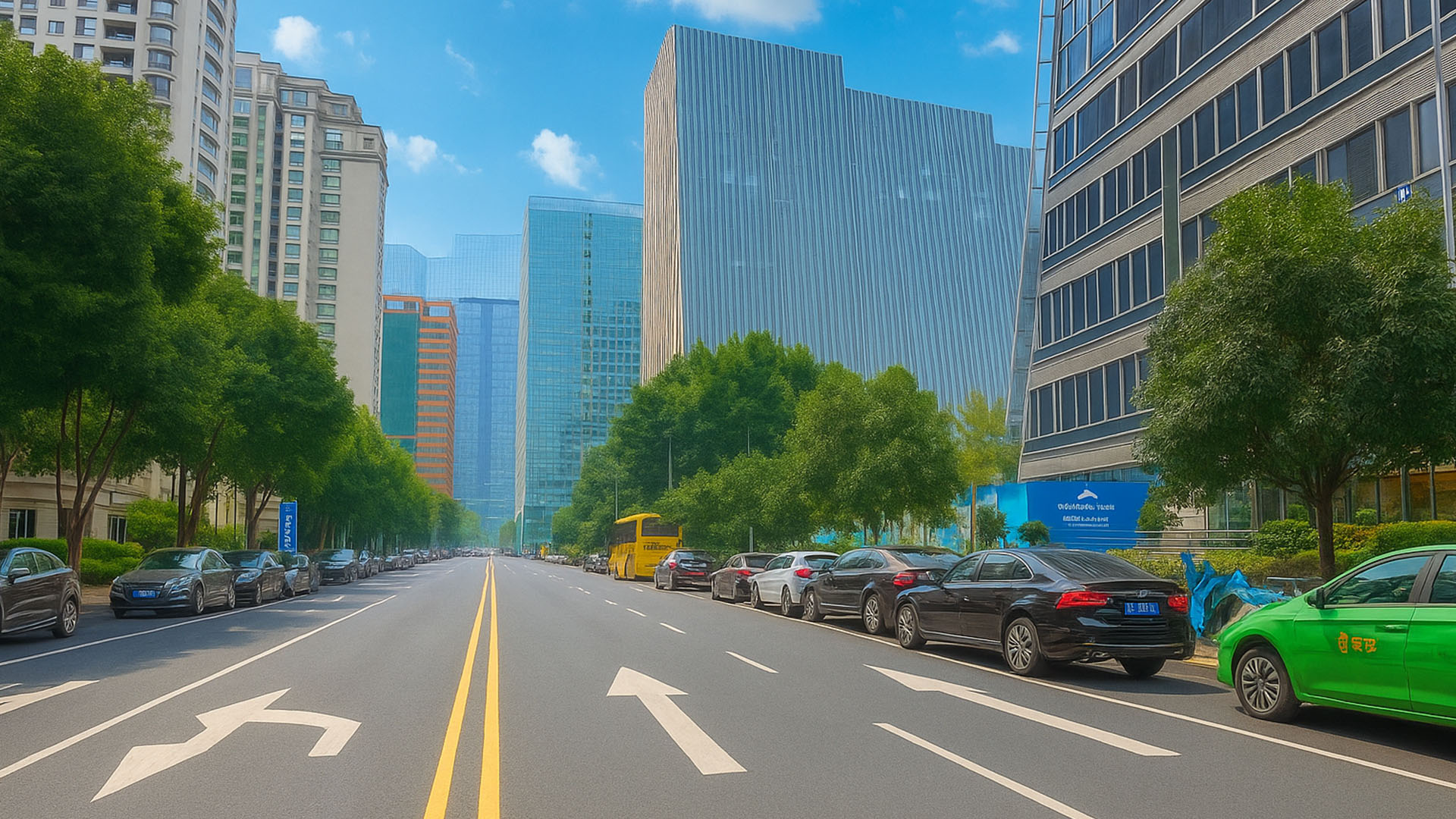 Chengdu City Walk Through Trees and Towers
