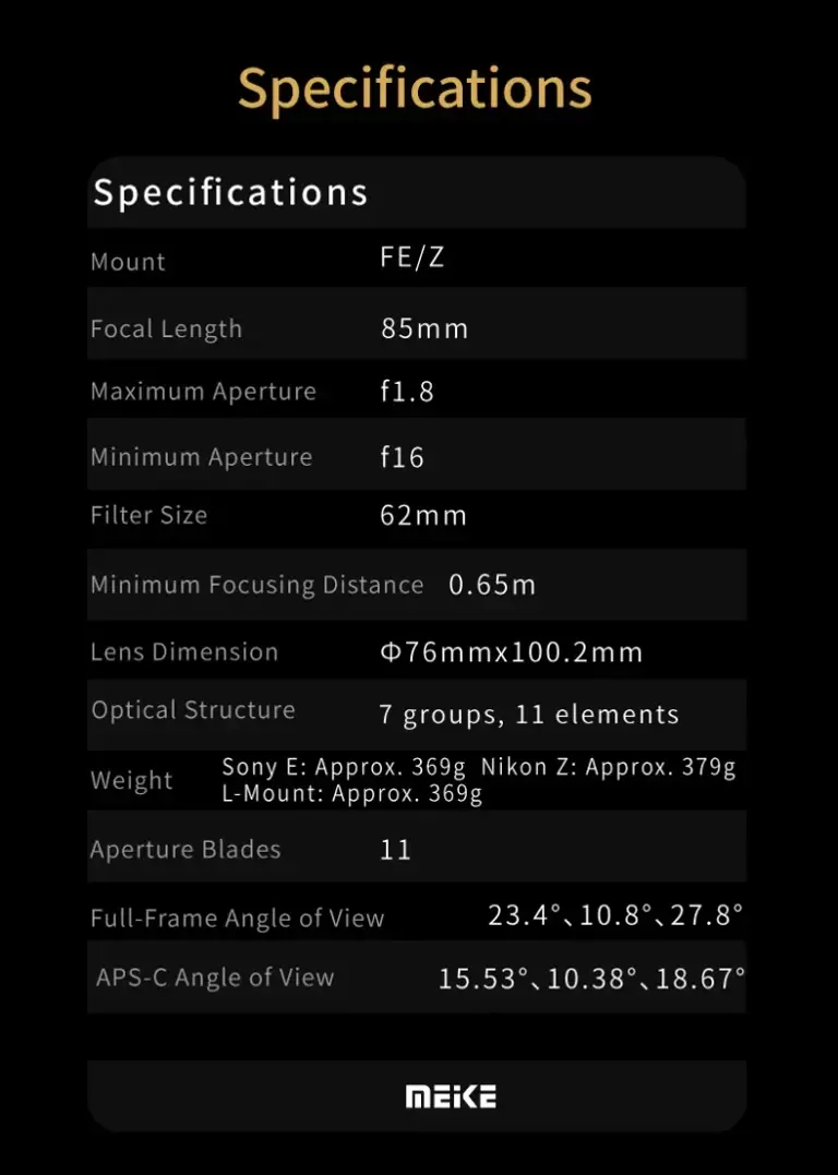 Meike Announces Their 85mm f1.8 Mark II Lens