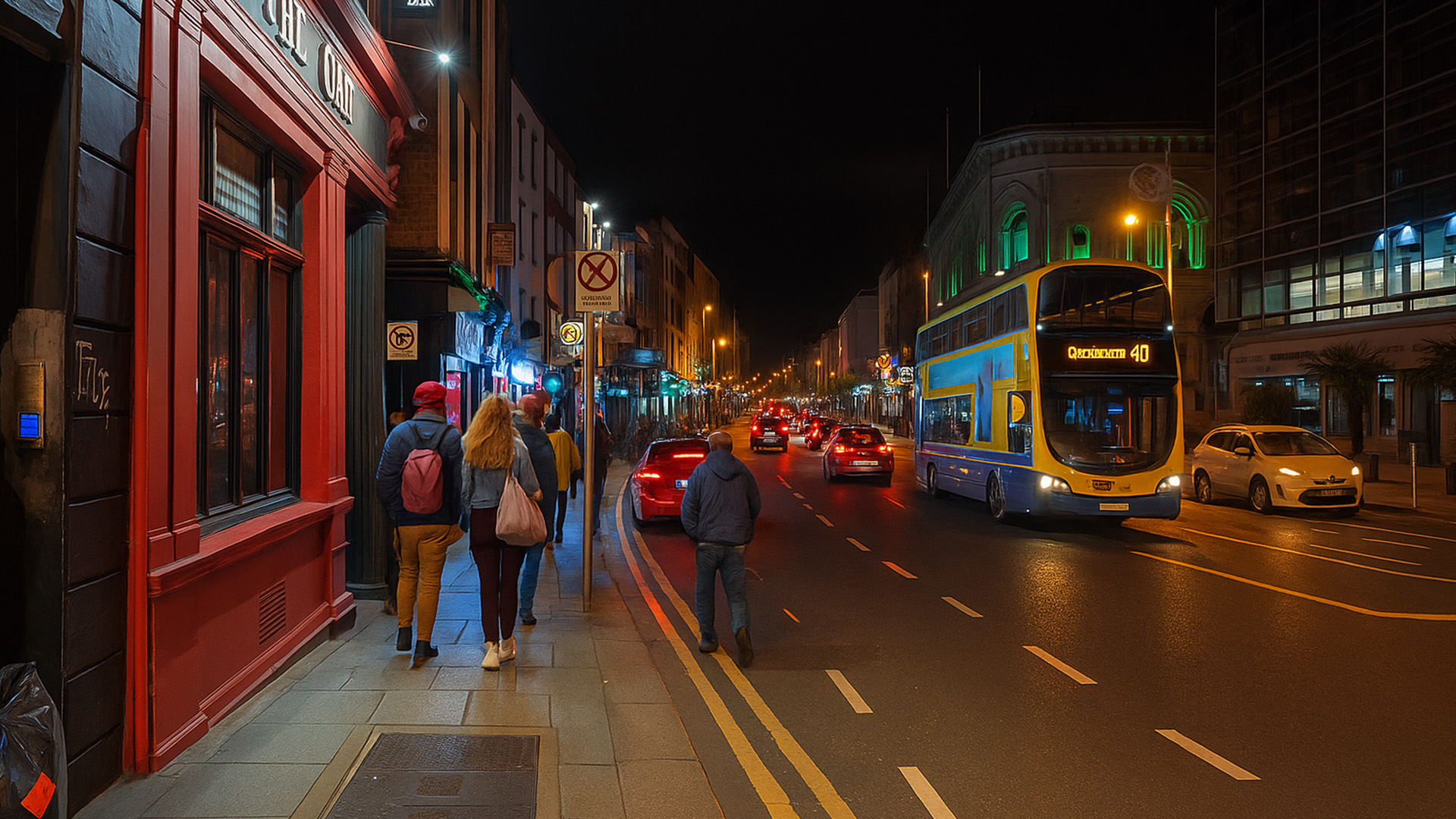 ’s Avonds wandelen door het centrum van Dublin