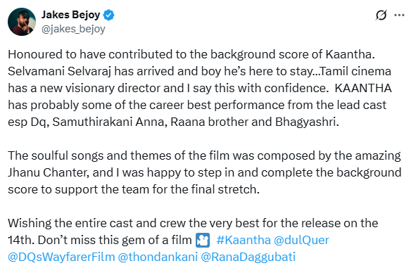 'Kaantha': Film's music director Jakes Bejoy calls director Selvamani ...