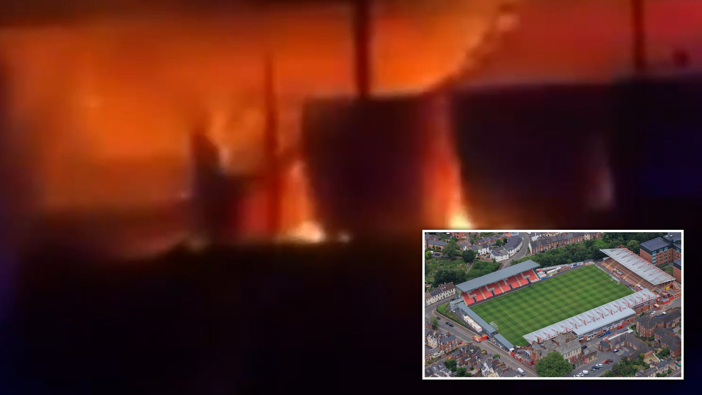 Huge fire rips through Exeter City FC football stadium