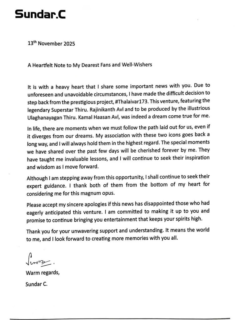 Sundar C stepping down from Rajinikanth's Thalaivar 173?