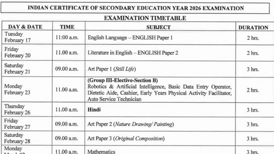 ICSE, ISC board exam 2026 date sheet out, check full CISCE 10th and ...