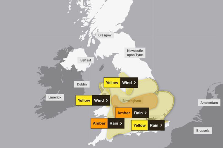 Met Office amber weather warnings in full as Brits brace for 19-hours ...