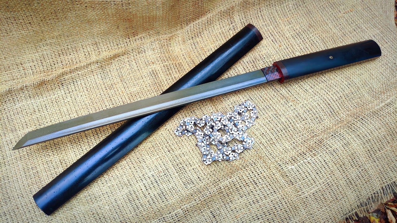 Wootz sword shirasaya katana from chainsaw chain