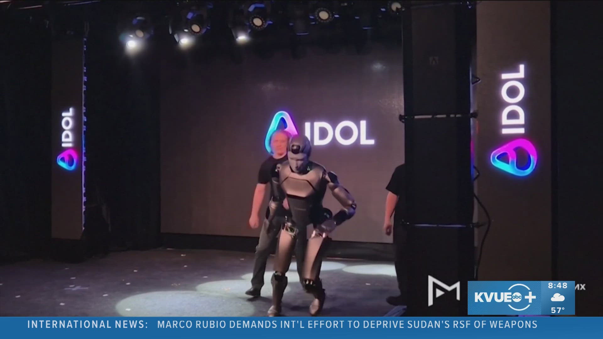 Russian AI robot falls on stage during debut