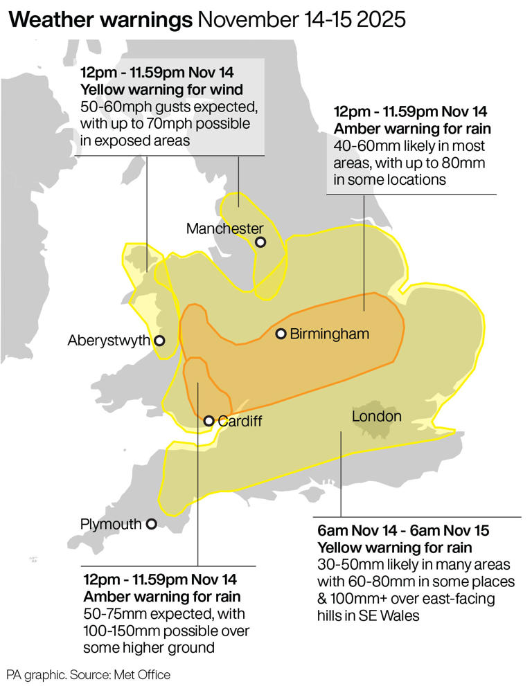 Met Office maps show amber weather warnings as Storm Claudia hits UK