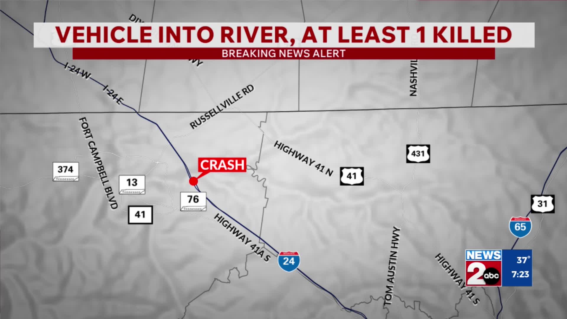 1 dead after vehicle crashes into Red River off I-24