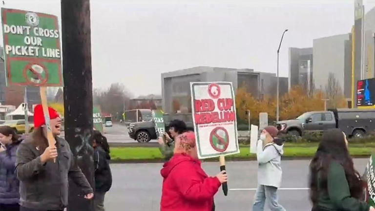 Starbucks baristas strike on Red Cup Day, demanding better pay and staffing
