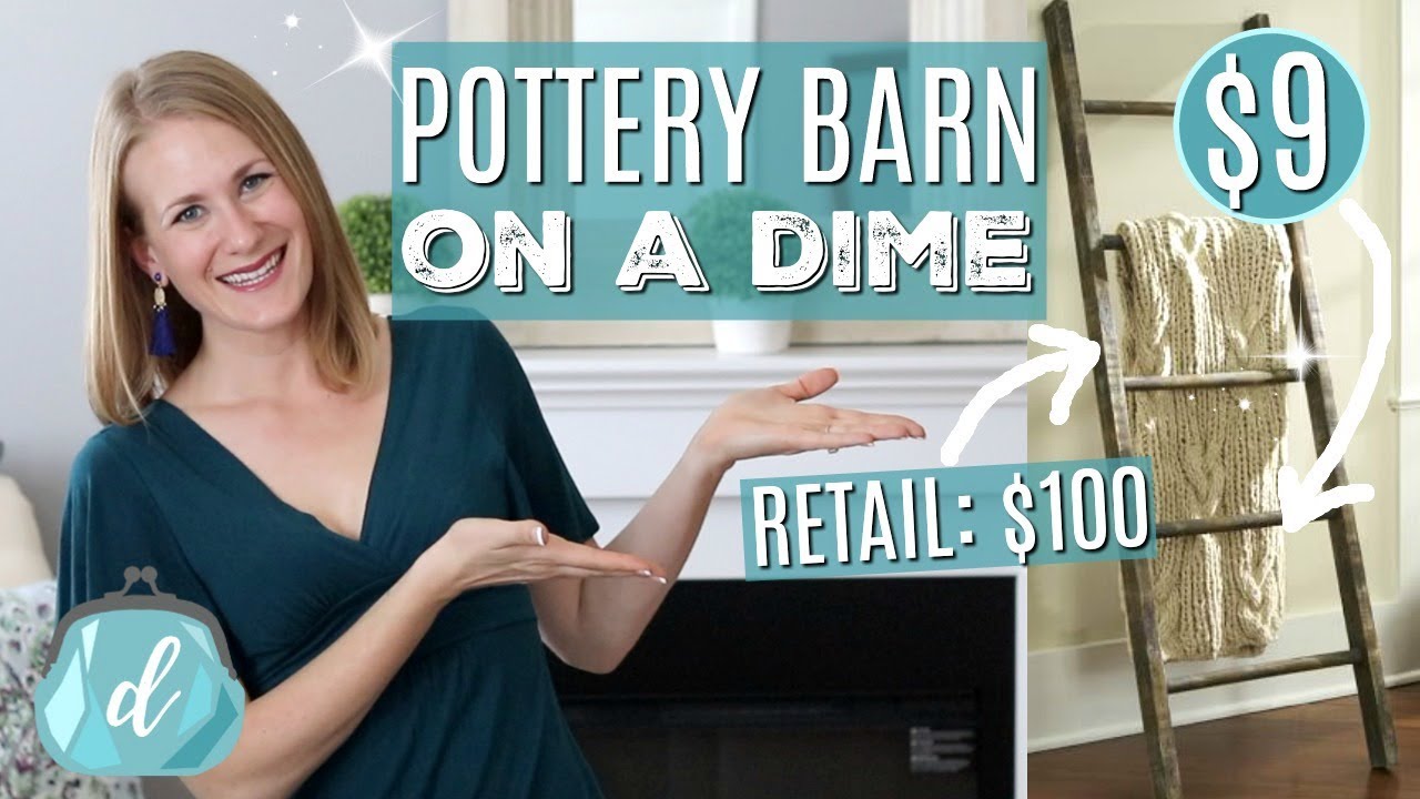 $100 Pottery Barn ladder for under $9! 💙 DIY farmhouse blanket ladder