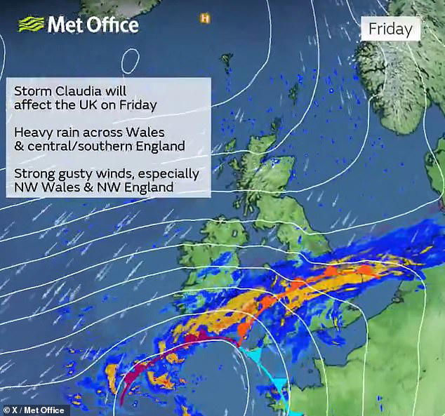 Storm Claudia to batter Britain with up to six inches of rain falling ...