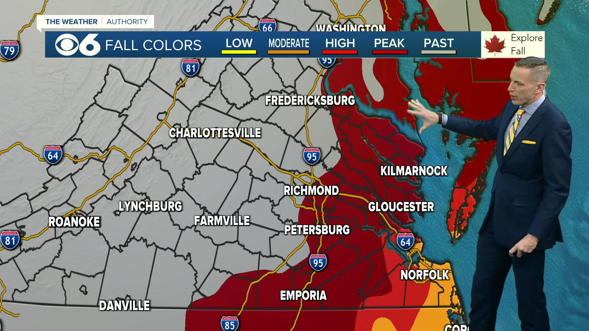 West of Interstate 95 is now past peak for fall colors