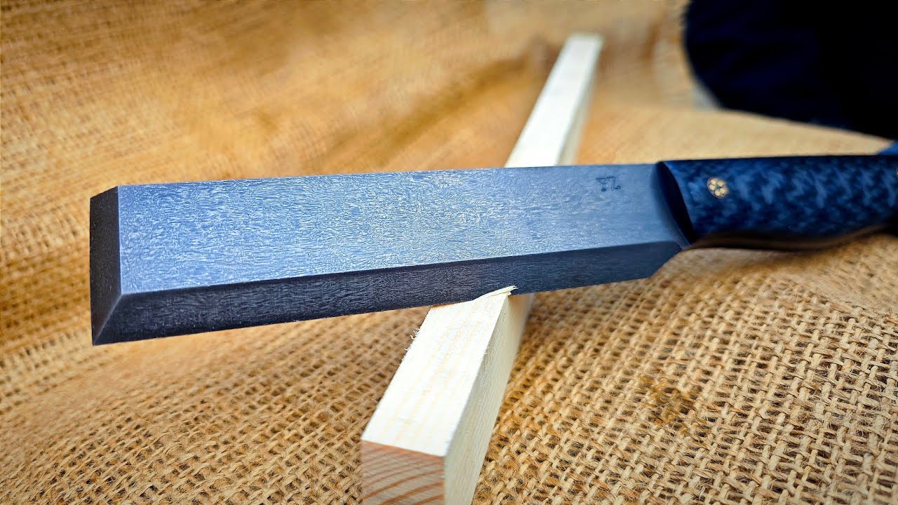 Wootz steel from a band saw on wood, making a chisel knife