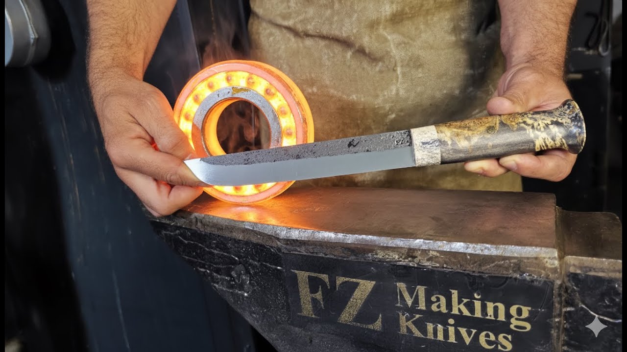 Forging a LEUKU knife with a hand hammer from a rusty old bearing