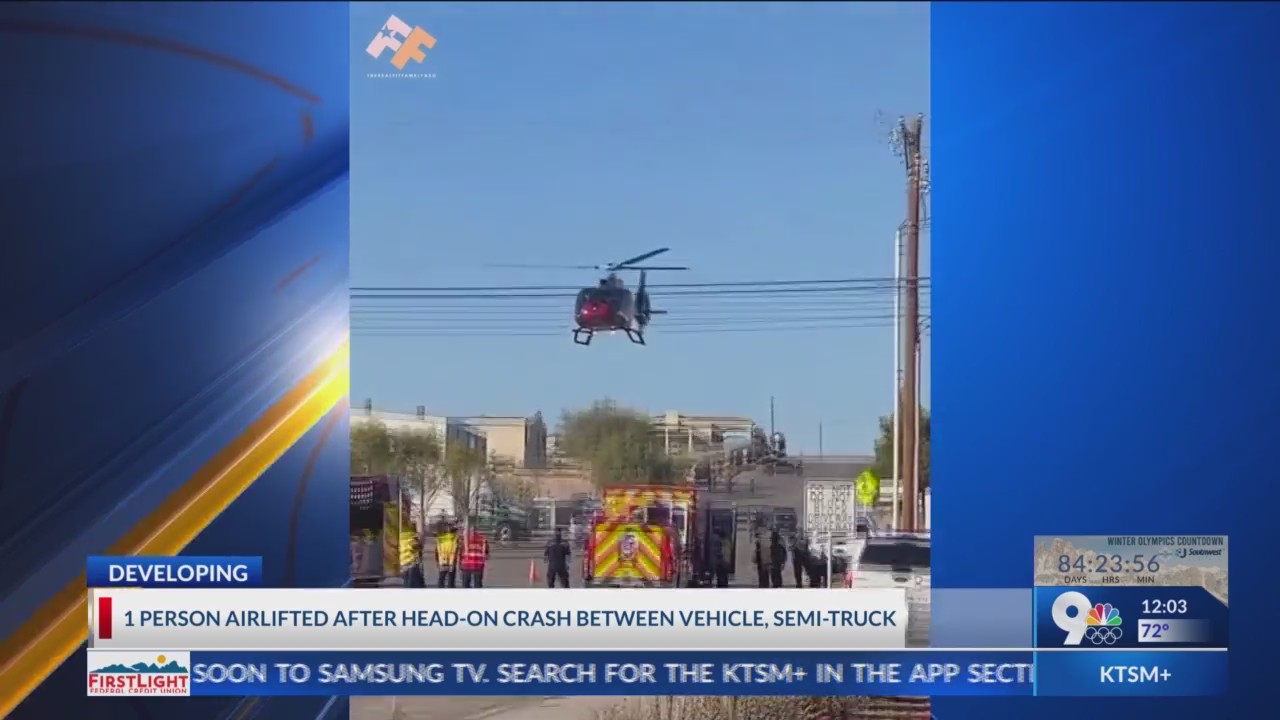 1 person airlifted after head-on crash between vehicle, semi-truck