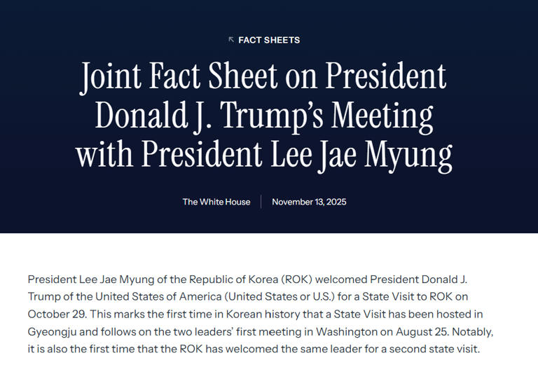 White House releases joint fact sheet on Korea-U.S. trade and defense talks