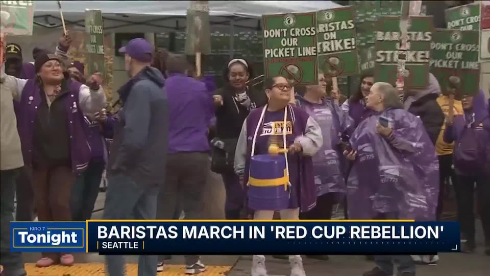 VIDEO: Starbucks workers strike on Red Cup Day